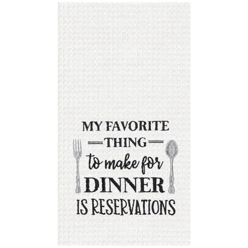 C&F HOME Dinner Reservations Kitchen Embroidered Waffle Hand Towel - Black