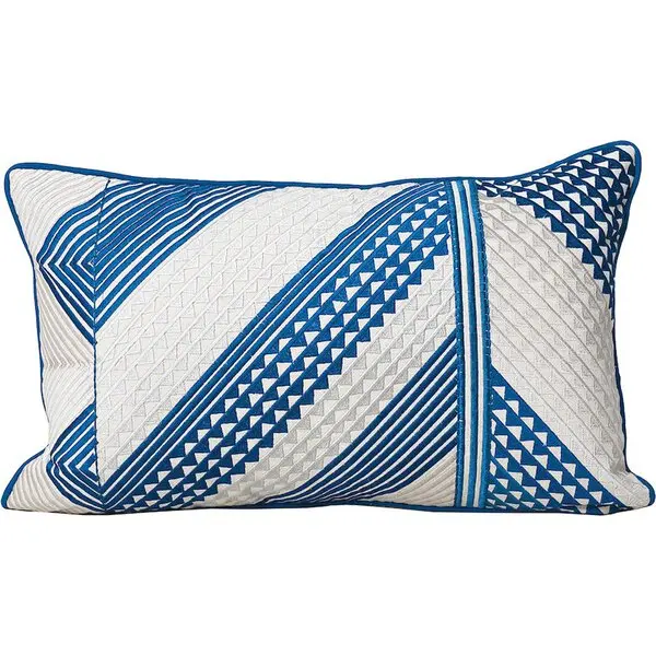 CAROL & FRANK Niles Striped Indigo Cotton & Linen Decor Throw Pillow, 14" X 22" - Blue