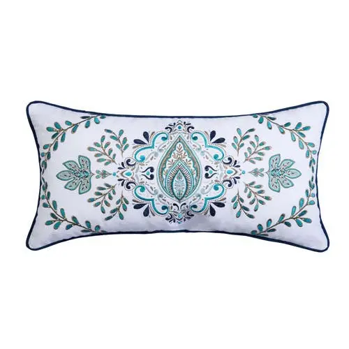 C&F HOME Bailey Medallion Embroidered Cotton Blend Accent Pillow 12" X 24 - Blue