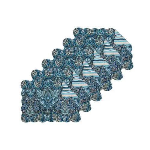 C&F HOME Bailey Reversible Machine Washable Scallop Quilt Placemats Set Of 6 - Blue