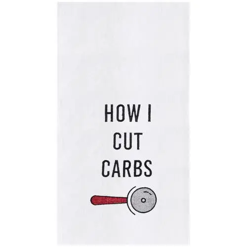 C&F HOME Cut Carbs Pizza Fun Phrases Kitchen Embroidered Hand Towel - Black
