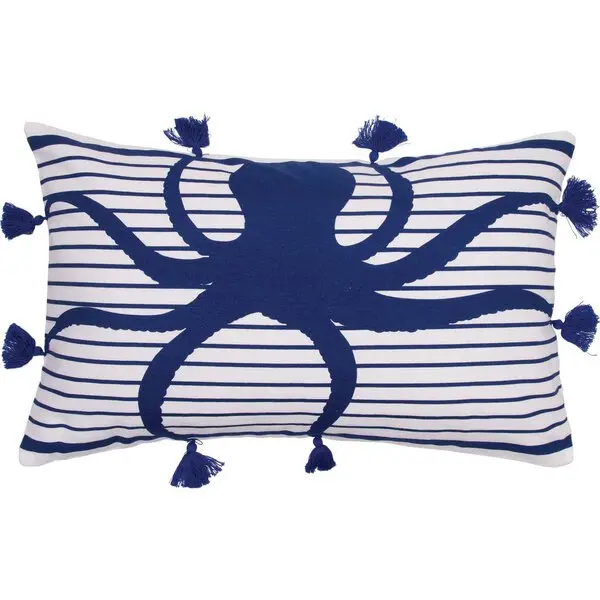 C&F HOME Indigo Stripes Octopus Cotton Blend Lumbar Accent Pillow 14" X 22 - Blue
