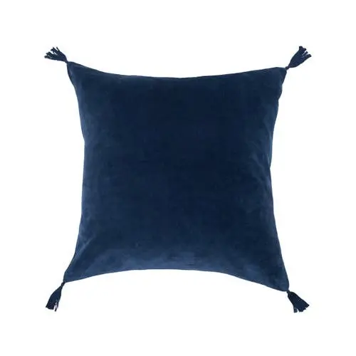 CAROL & FRANK River Indigo 100% Cotton Premium Accent Throw Pillow W/ Tassels 22" X 22" - Blue