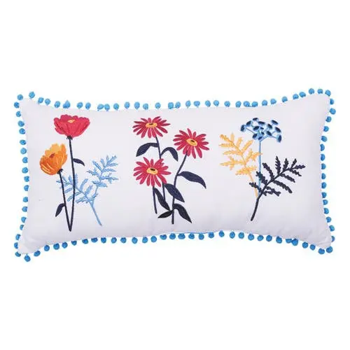 CAROL & FRANK Lola Boho Embroidered Floral Cotton Decor Throw Pillow - Blue