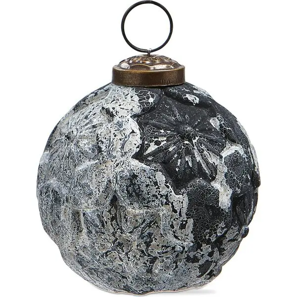 TAG Twilight Flower Glass Ornament Christmas Tree Decor - Black