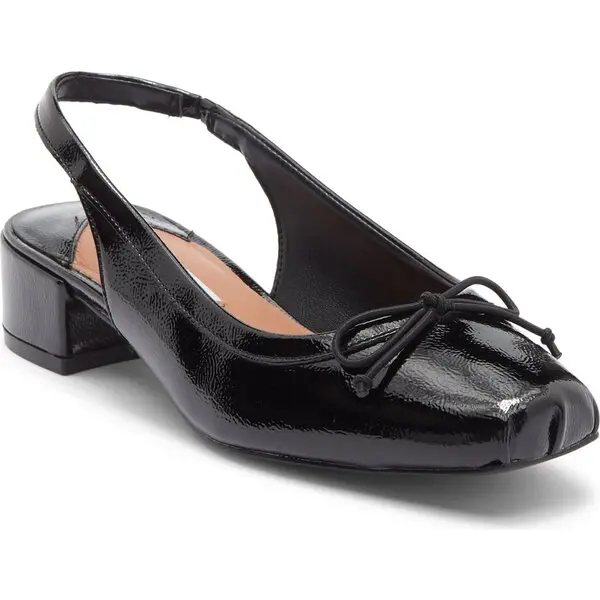 Steve Madden Loved Square Toe Patent Leather Slingback Pump - Black Crinkle Patent
