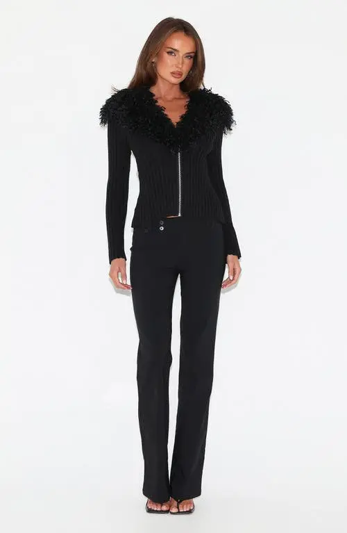 TIGER MIST Faux Fur Collar Rib Jacket