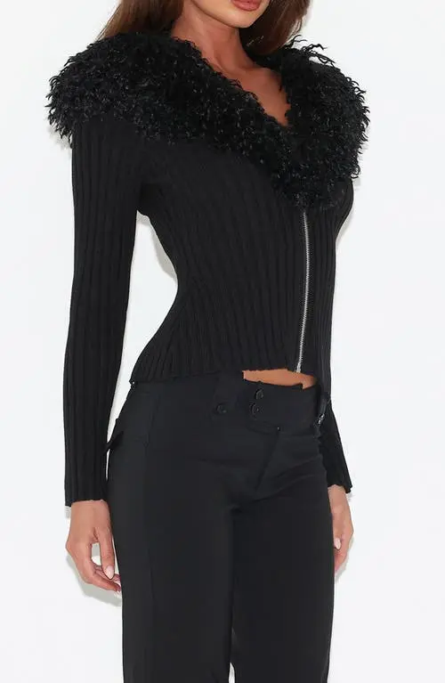 TIGER MIST Faux Fur Collar Rib Jacket