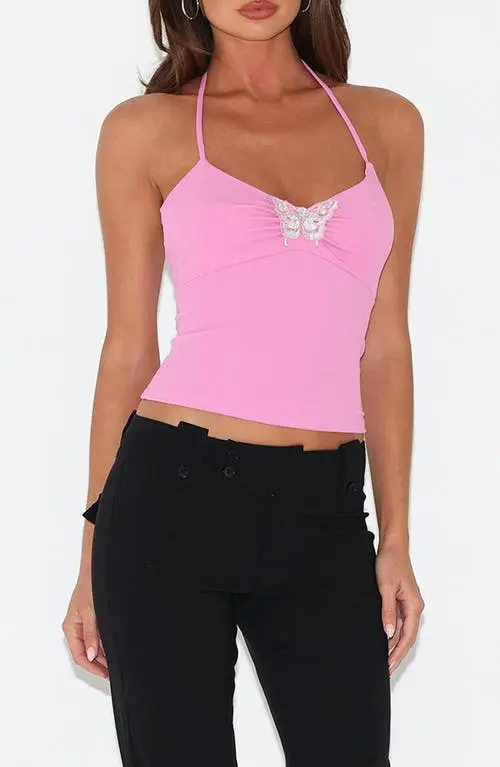 TIGER MIST Celestine Embroidered Butterfly Halter Top - Pink
