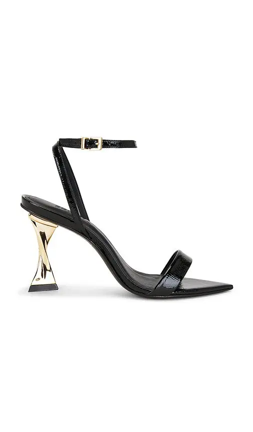Schutz Elisha Patent Leather Heeled Sandals With Gold Tone Sculptural Heel