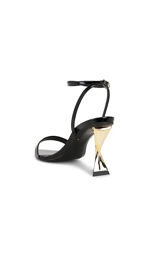 Schutz Elisha Patent Leather Heeled Sandals With Gold Tone Sculptural Heel