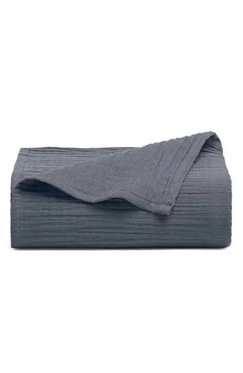 CRANE HOME Oasis Crinkled Cotton Gauze Flat Sheet - Midnight Tide