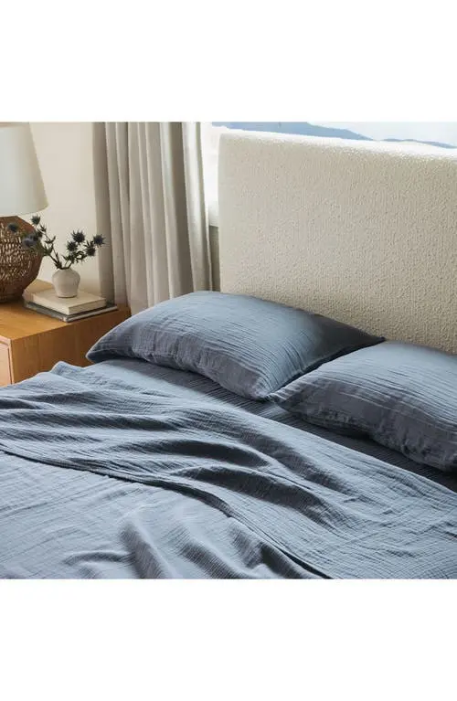 CRANE HOME Oasis Crinkled Cotton Gauze Flat Sheet