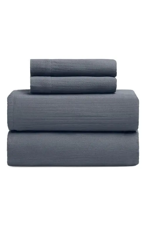 CRANE HOME Oasis Crinkled Cotton Gauze 4-piece Sheet Set - Midnight Tide