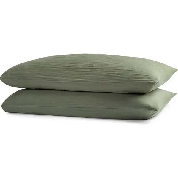 CRANE HOME Zen Crinkled Cotton Gauze Set Of 2 Pillowcases - Matcha