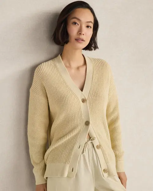 HAVEN WELL WITHIN Organic Cotton Shaker Stitch Cardigan - Celery Leaf