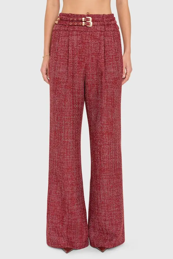 Amanda Uprichard Blythe Wide Leg Tweed Pants - Wine