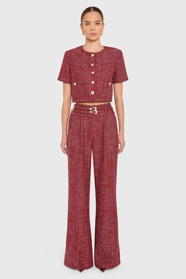 Amanda Uprichard Braswell Cropped Tweed Top With Gold Buttons