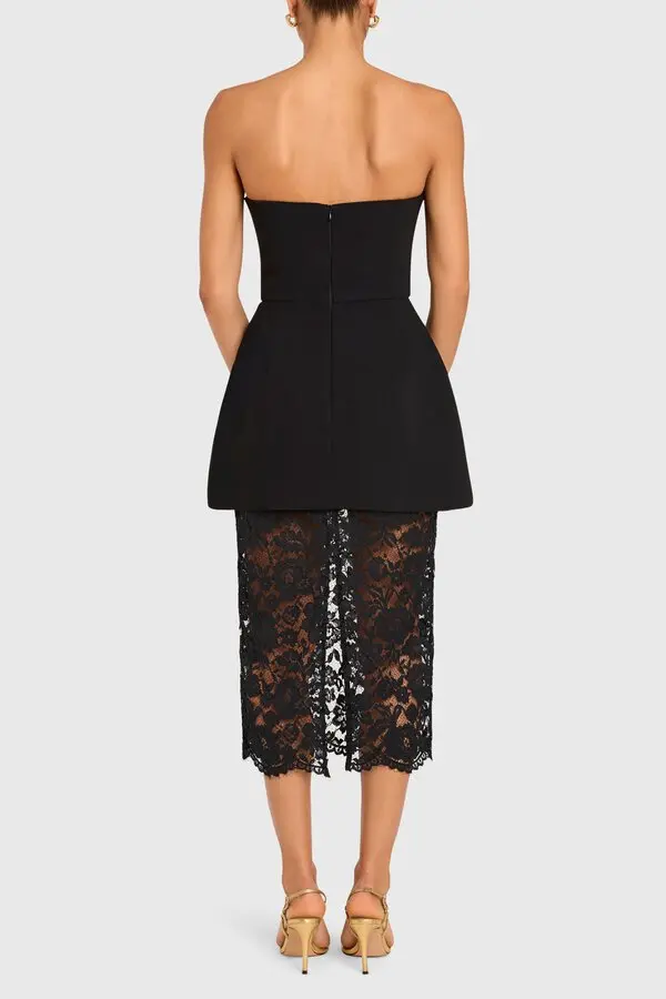 Amanda Uprichard Jada Strapless Midi Dress With Lace Underlay - Black