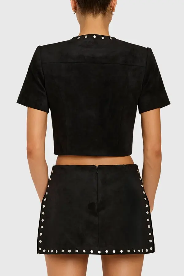 Amanda Uprichard Braswell Suede Top With Metal Buttons