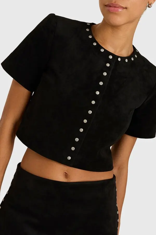 Amanda Uprichard Braswell Suede Top With Metal Buttons