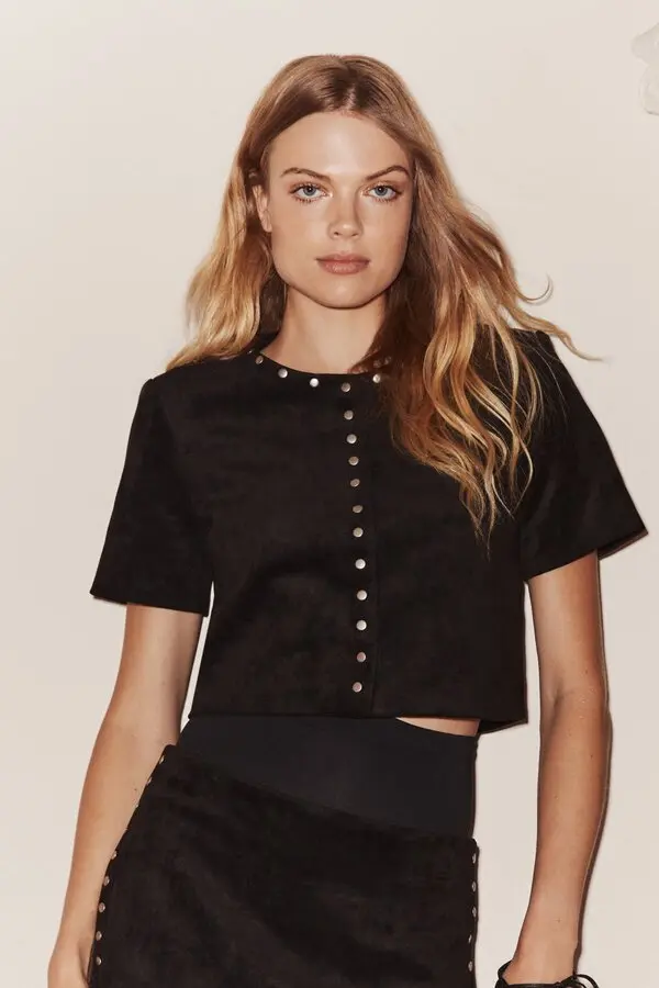 Amanda Uprichard Braswell Suede Top With Metal Buttons