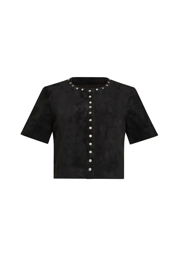 Amanda Uprichard Braswell Suede Top With Metal Buttons