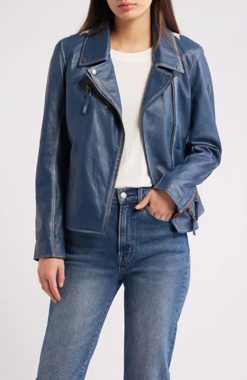 Mauritius Christy Leather Moto Jacket - Americana Blue