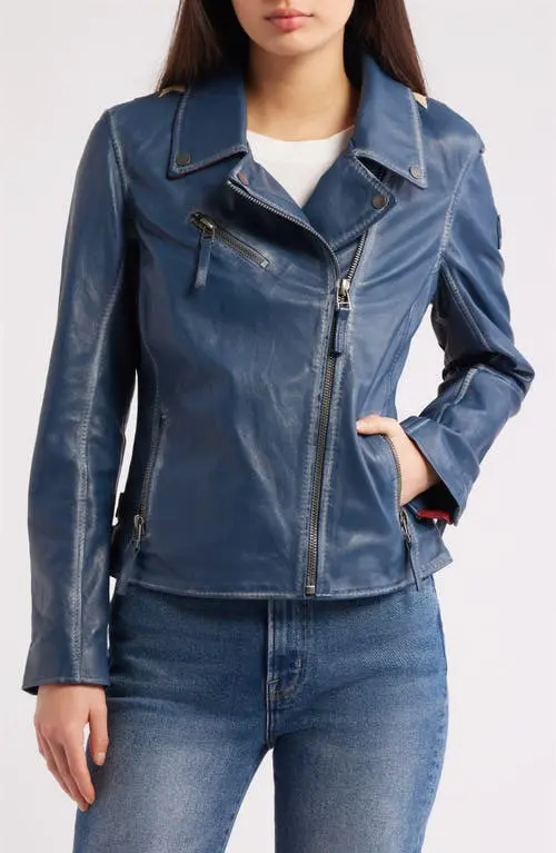 Mauritius Christy Leather Moto Jacket - Americana Blue