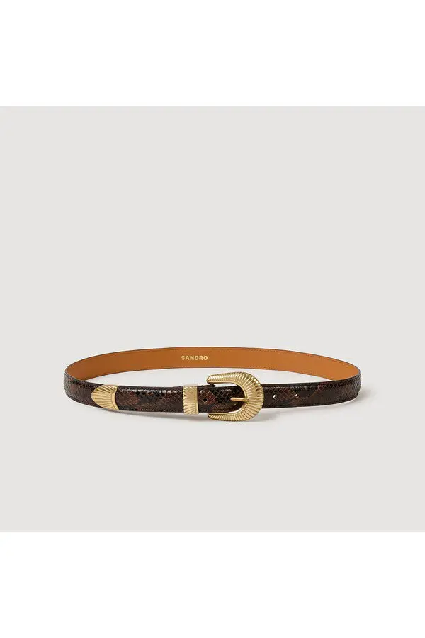 Sandro Python-effect Leather Belt - Black