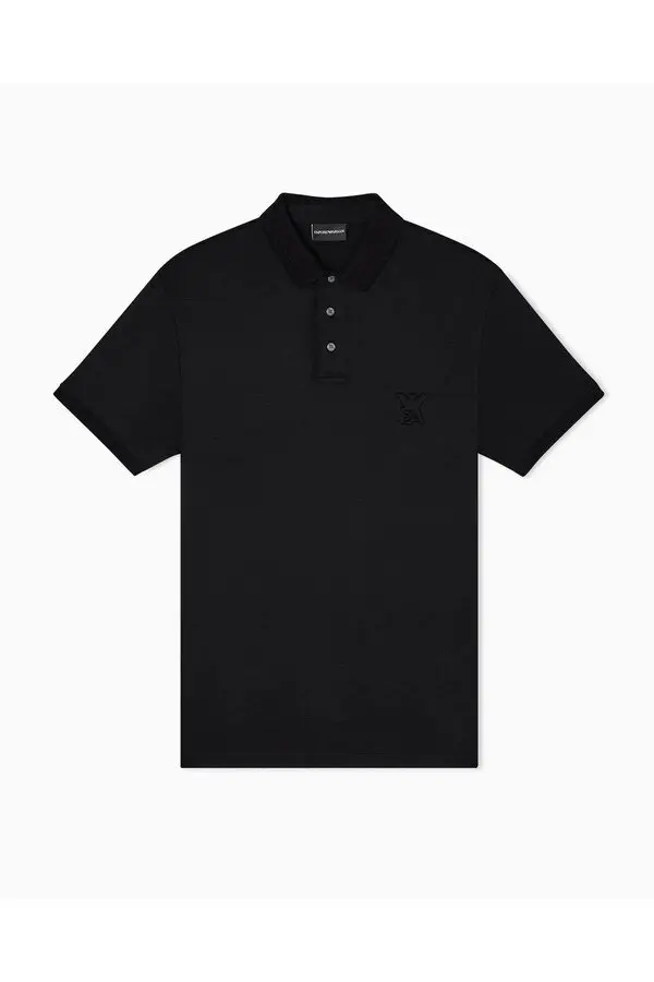 Emporio Armani Asv Lyocell-blend Jersey Polo Shirt With Domed Logo - Natural