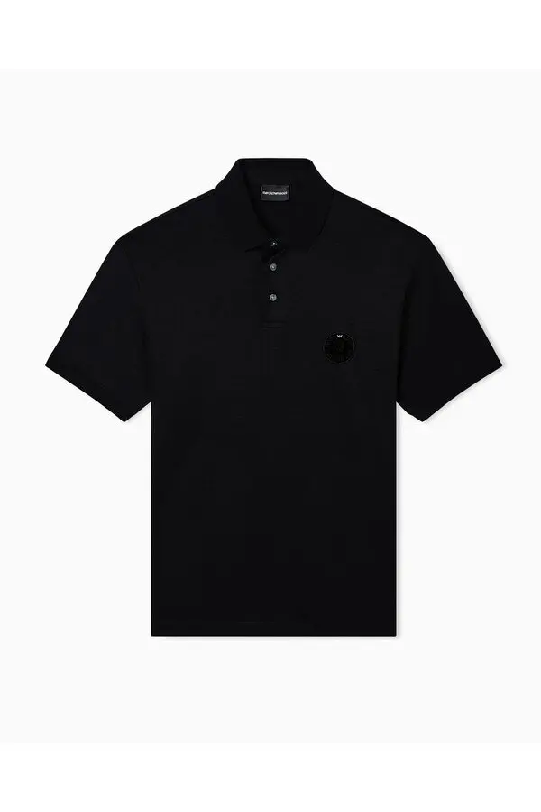 Emporio Armani Lunar New Year Lyocell-blend Jersey Polo Shirt With Patch - Black