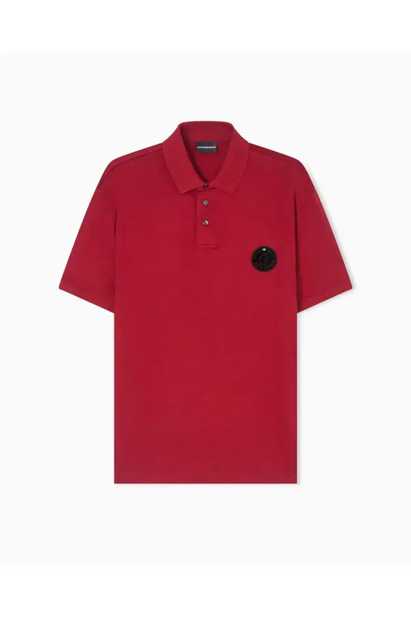 Emporio Armani Lunar New Year Lyocell-blend Jersey Polo Shirt With Patch - Red