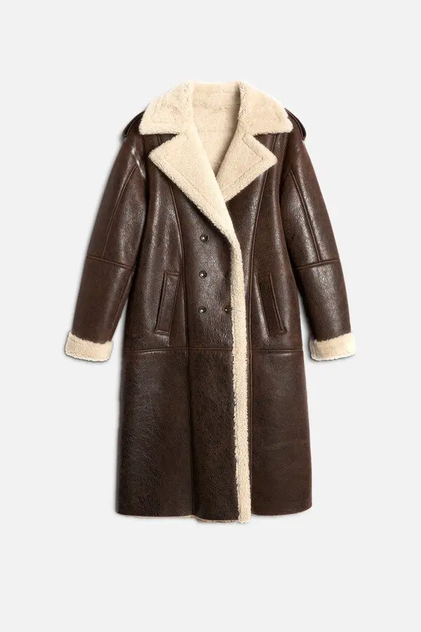 7 For All Mankind Leather Shearling Overcoat