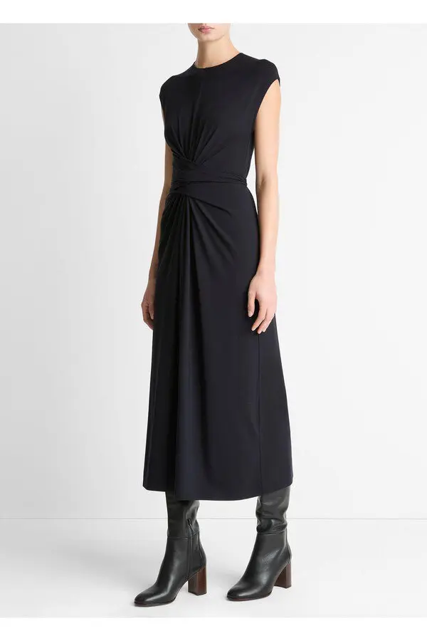 Vince Jersey Wrap Midi Dress - Black - 30% Off | Editorialist