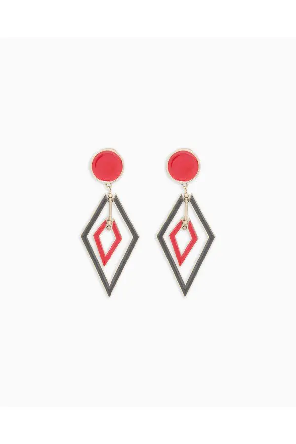 Giorgio Armani Clip-on Enamelled Metal Pendant Earrings - Red