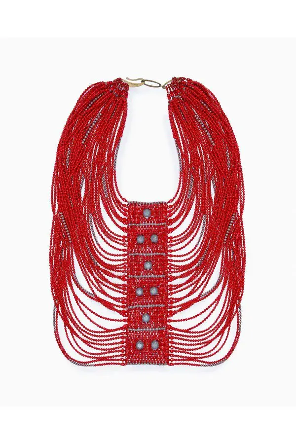 Giorgio Armani Glass Multistrand Necklace - Red