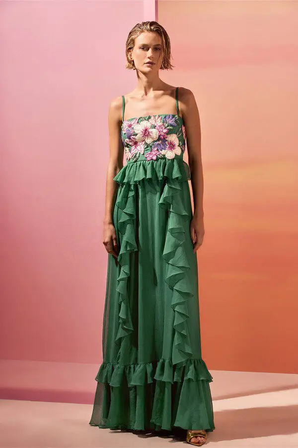 PatBO Chiffon Flowers Maxi Dress