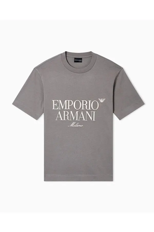 Emporio Armani Heavy Jersey T-shirt With Embossed Logo Embroidery - Red