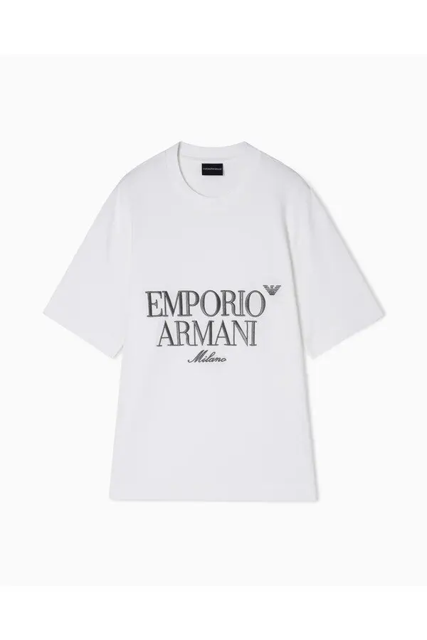 Emporio Armani Heavy Jersey T-shirt With Embossed Logo Embroidery - White