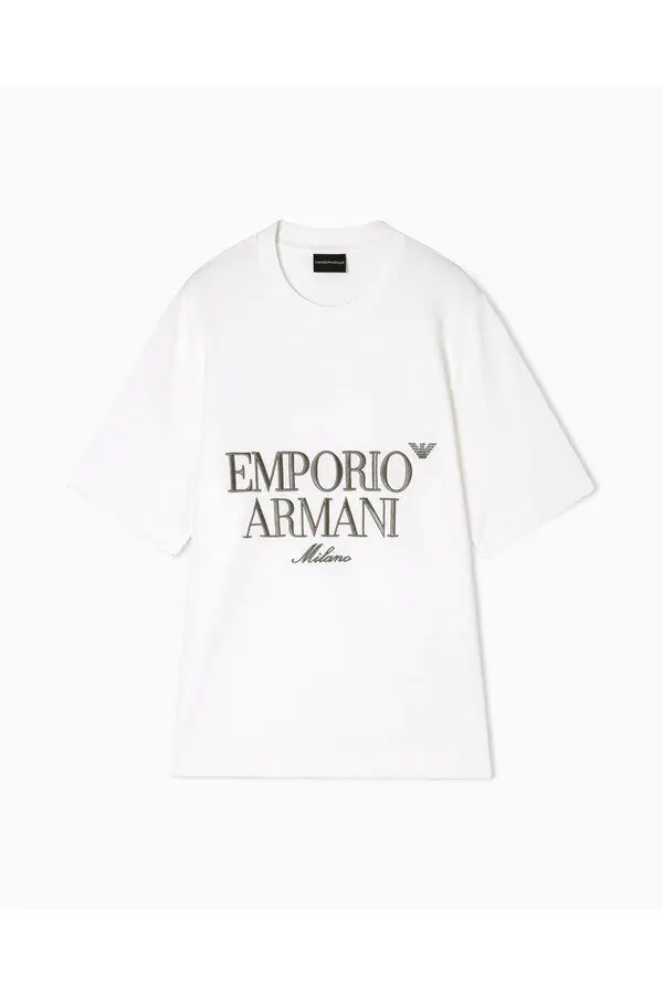Emporio Armani Heavy Jersey T-shirt With Embossed Logo Embroidery - White