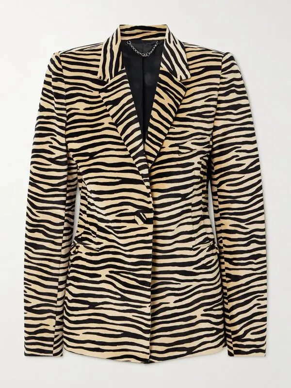 Rabanne Zebra-print Cotton-blend Velvet Blazer - Neutrals