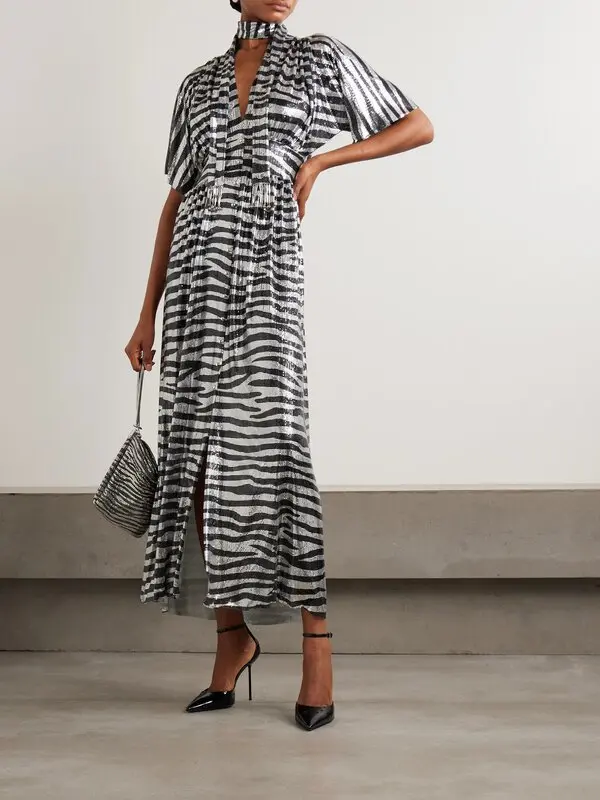 Rabanne Zebra-print Chainmail Midi Dress
