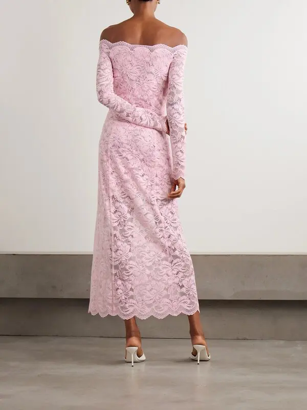Rabanne Off-the-shoulder Stretch-lace Midi Dress - Pink
