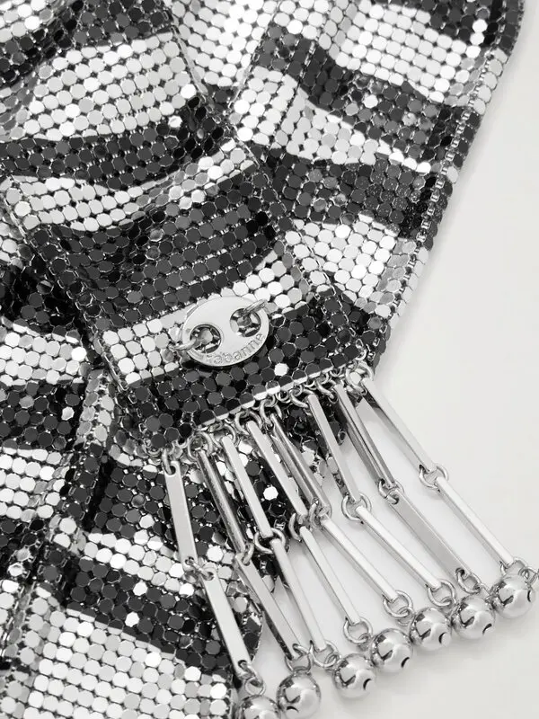 Rabanne Fringed Zebra-print Chainmail Scarf