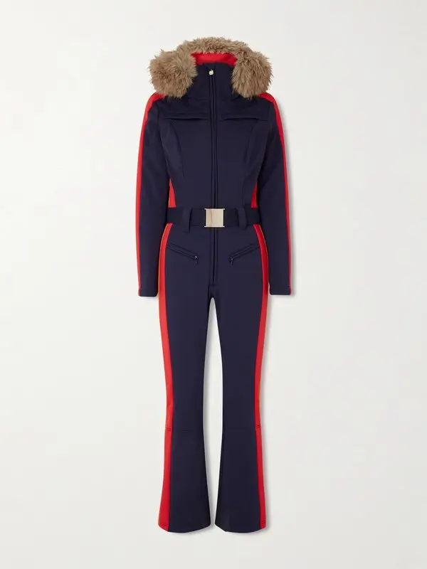 Goldbergh Suvi Belted Hooded Plush-trimmed Padded Down Ski Suit