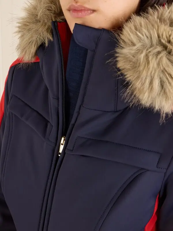 Goldbergh Suvi Belted Hooded Plush-trimmed Padded Down Ski Suit