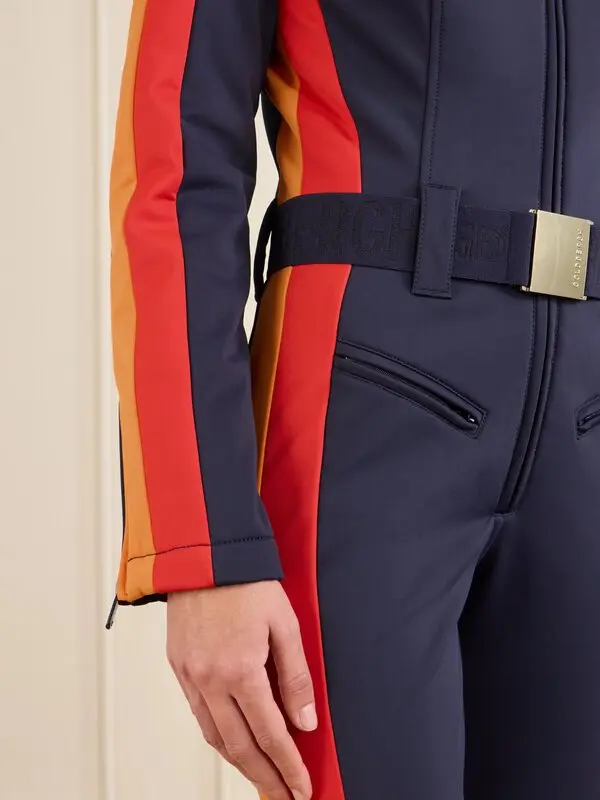 Goldbergh Suvi Belted Hooded Plush-trimmed Padded Down Ski Suit