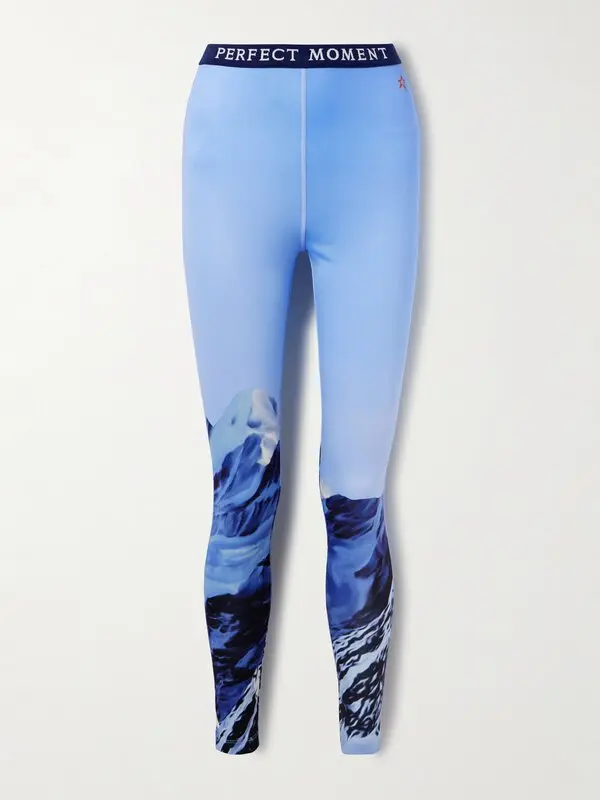 Perfect Moment Printed Stretch-jersey Leggings - Blue