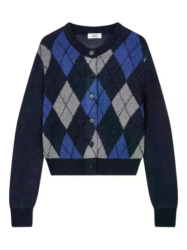 STUDIO TOMBOY Argyle-pattern Cardigan - Blue